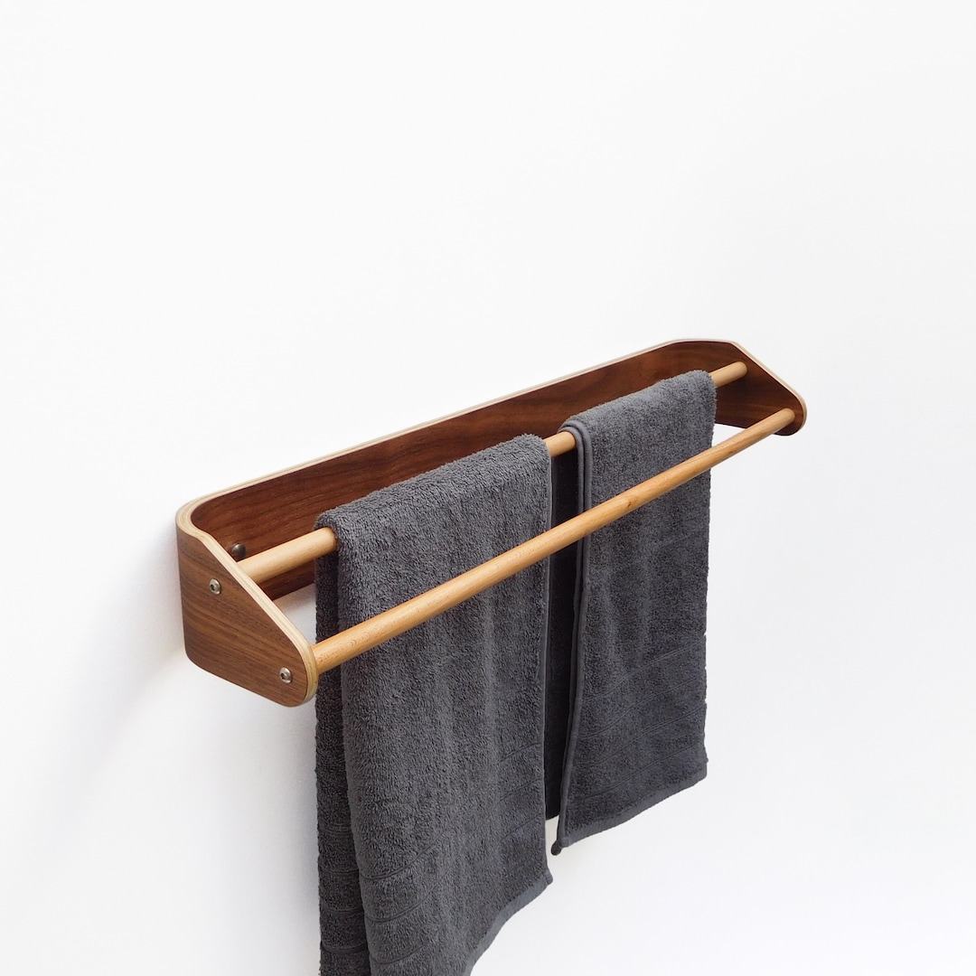 Walnut Long Towel Bar, Bathroom Wall Towel Rack, Wood Double Towel Rail ...