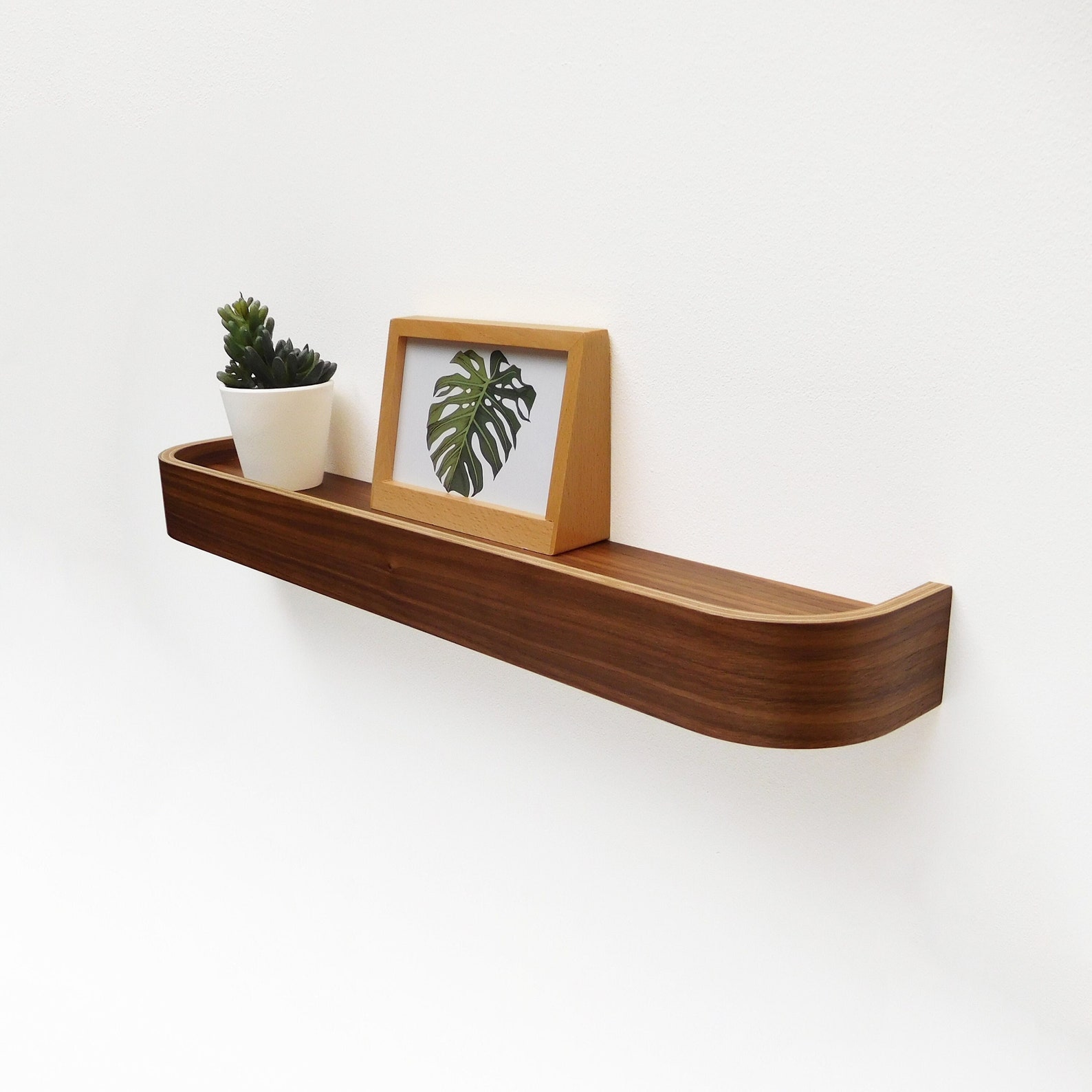Walnut Floating Ledge Shelf Modern Rounded Edge Wood Shelves - Etsy