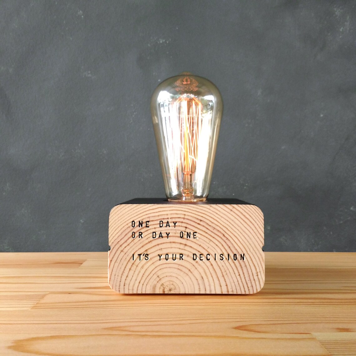 Modern Edison Led Lamp Base Black Wooden Personalized | Etsy