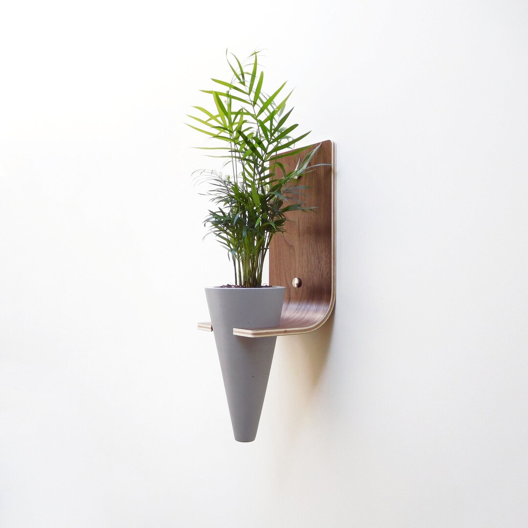 Wooden Wall Planter Stand for Concrete Cone Large Pot, Indoor Floating ...