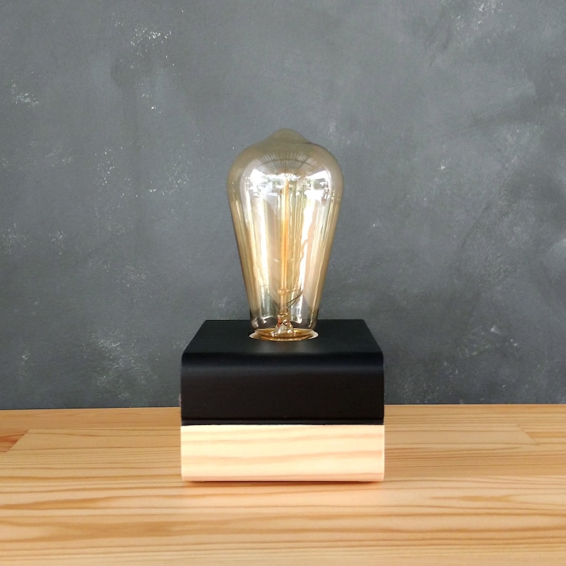 Modern Edison Led Lamp Base Black Wooden Personalized - Etsy