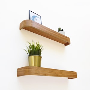 Wall Floating Ledge Shelf, Modern Zebrawood Decorative Rounded Shelves ...