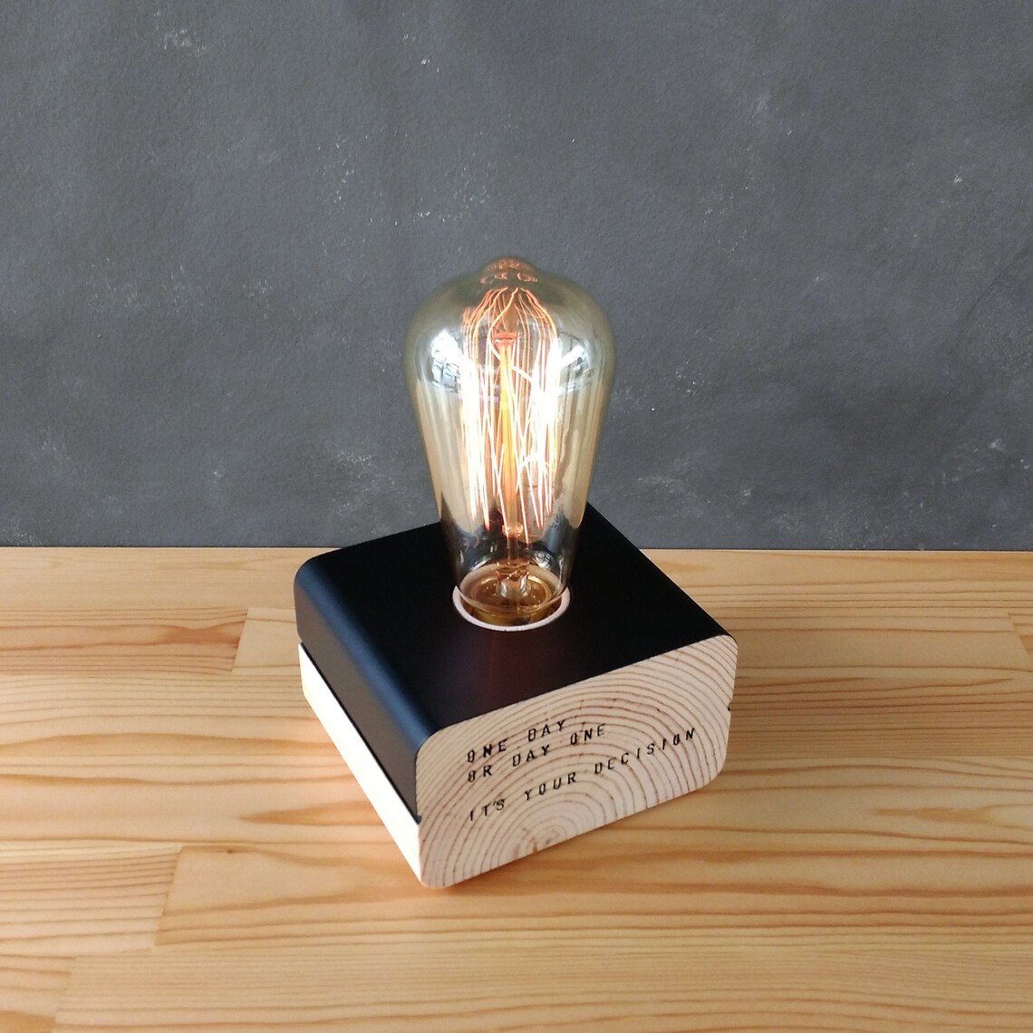 Modern Edison Led Lamp Base Black Wooden Personalized | Etsy