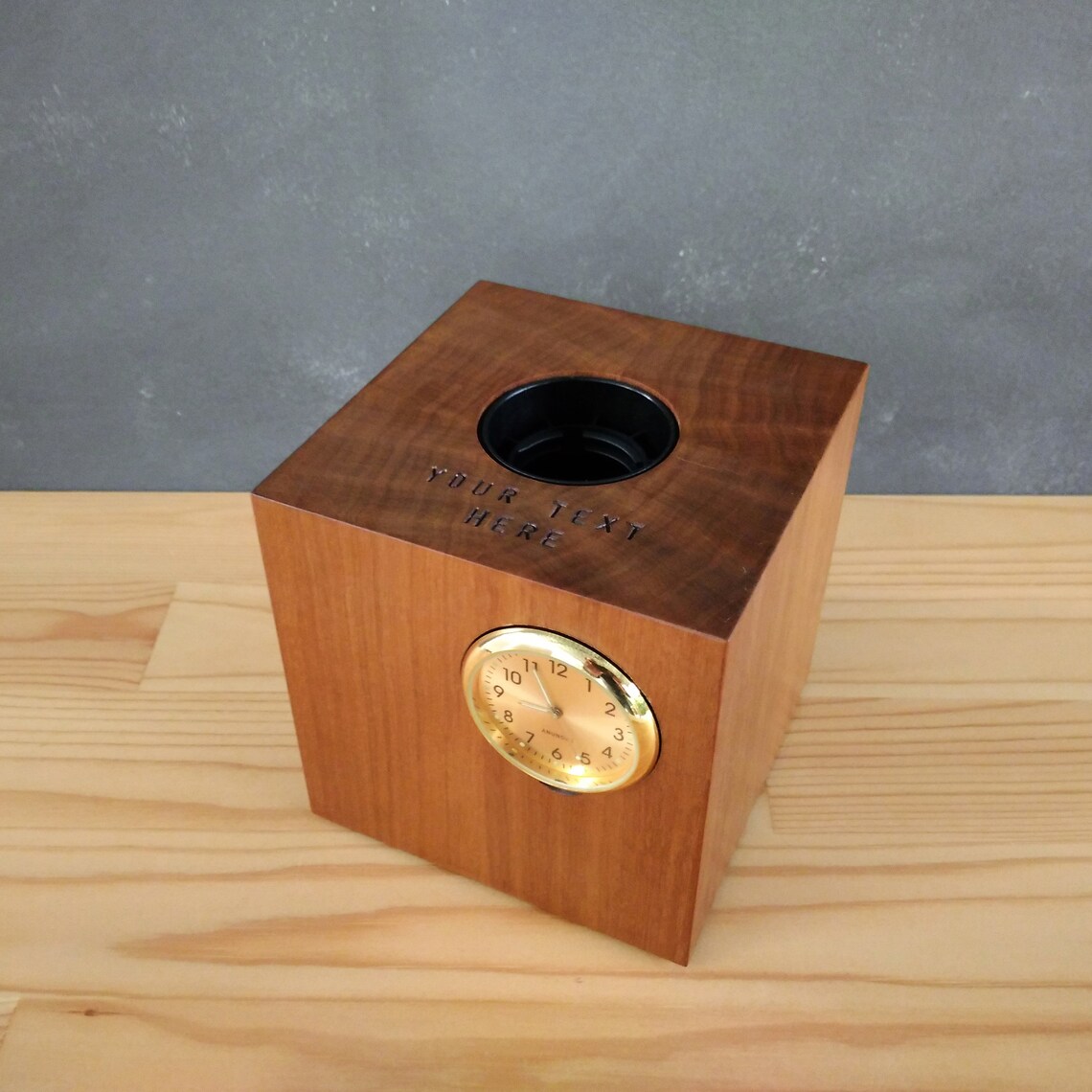 Wooden Table Lamp With Clock Small Mid Century Nightstand | Etsy