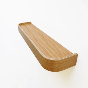 Modern Oak Floating Ledge Shelf, Wood Curved Shelf for Pictures, Living ...