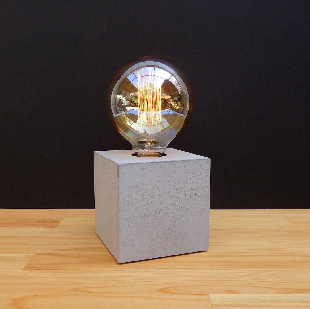Concrete Table Lamp Base, Modern Edison Nightstand Cube Lamp, Handmade ...
