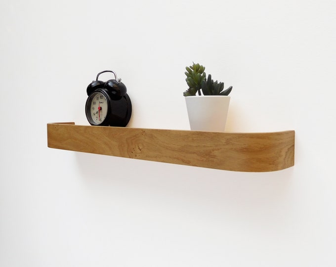 Mid Century Floating Ledge Shelf, Modern Rounded Rustic Oak Wall ...