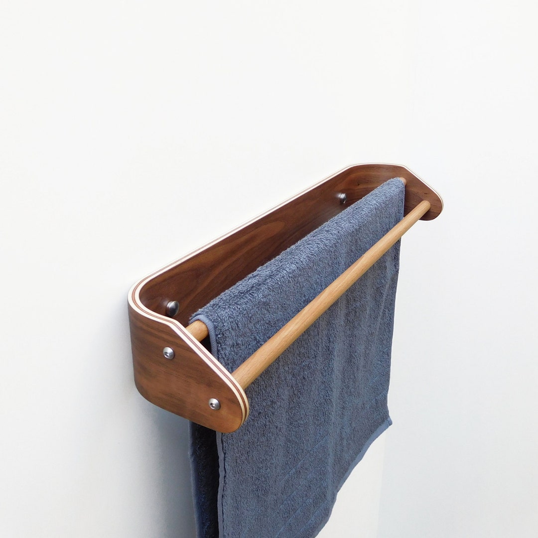 Walnut Double Towel Bar, Wall Mounted Modern Bath Towel Rack, Wooden ...