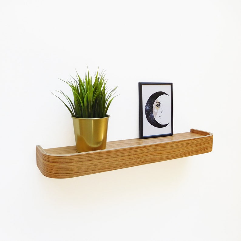 Wall Floating Ledge Shelf, Modern Zebrawood Decorative Rounded Shelves ...
