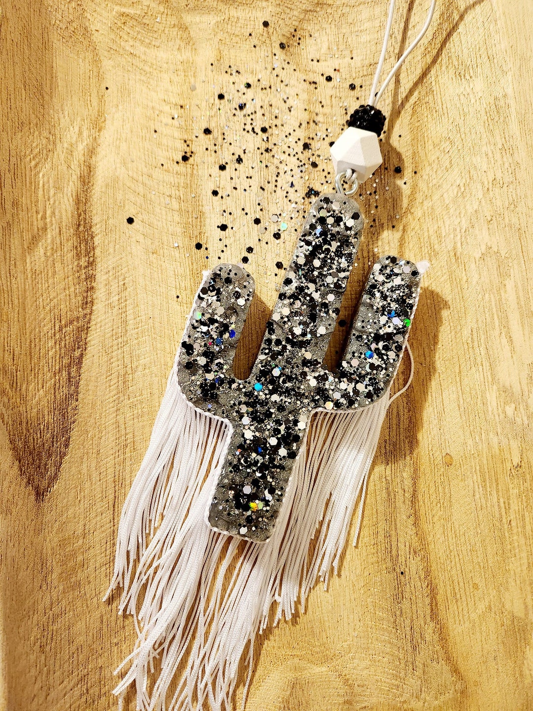 Silver and Black Glitter Cactus Freshie - Etsy