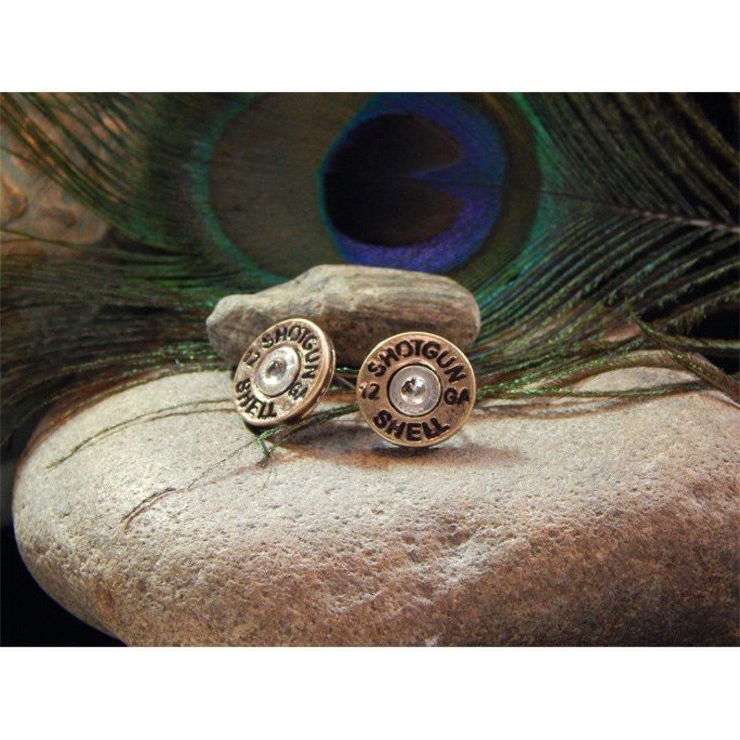 Antique Burnished Gold "12 GA Shotgun Shell" Fashion Post Earrings With ...