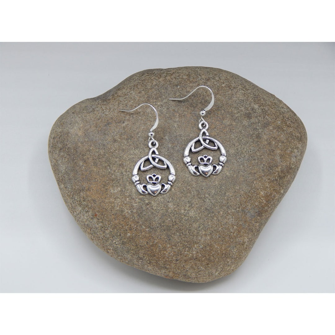 Antique Silver Celtic Claddagh Symbol High Fashion Drop Earrings ...