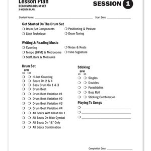 Drum Student Lesson Plan Packet for New Drum Students From on the Drums ...