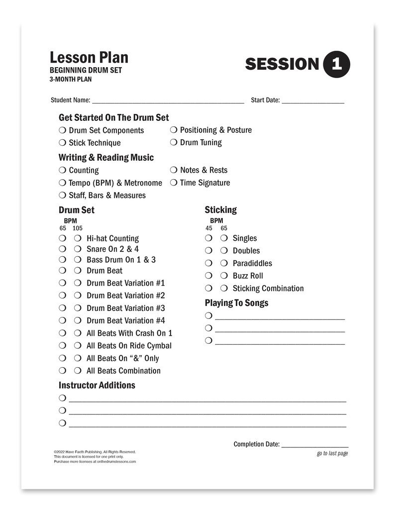 Drum Instructor Lesson Plan Packet for New Drummers From on the Drums ...