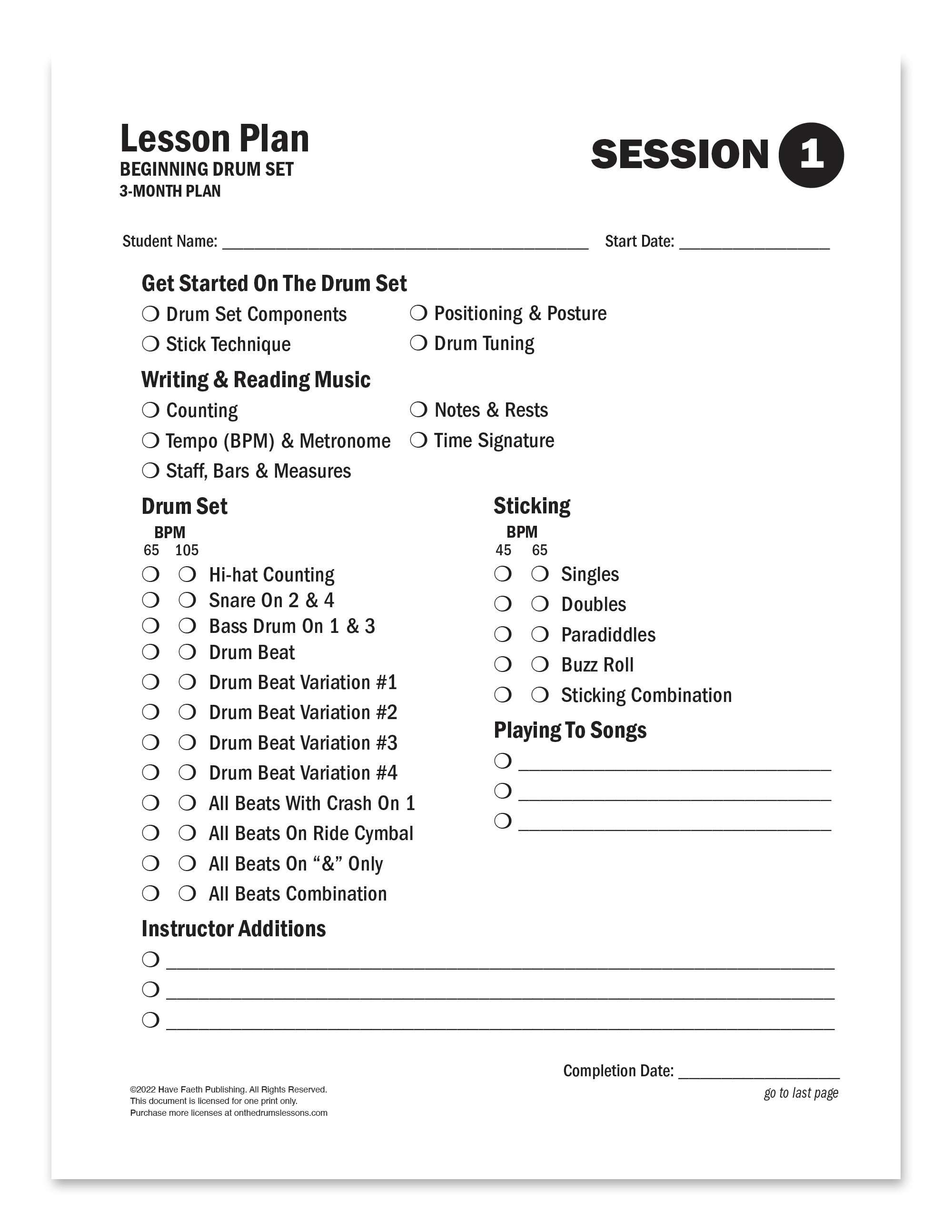 Drum Instructor Lesson Plan Packet for New Drummers From on the Drums ...