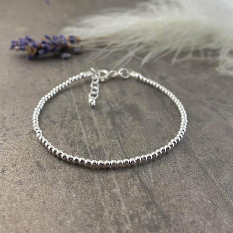 Sterling Silver Beaded Bracelet Dainty Stacking Bracelet | Etsy