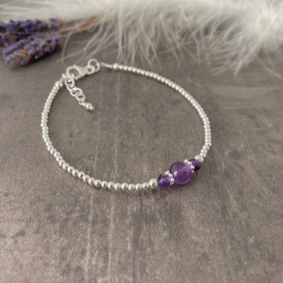 Amethyst Bracelet February Birthstone Dainty Thin Sterling | Etsy