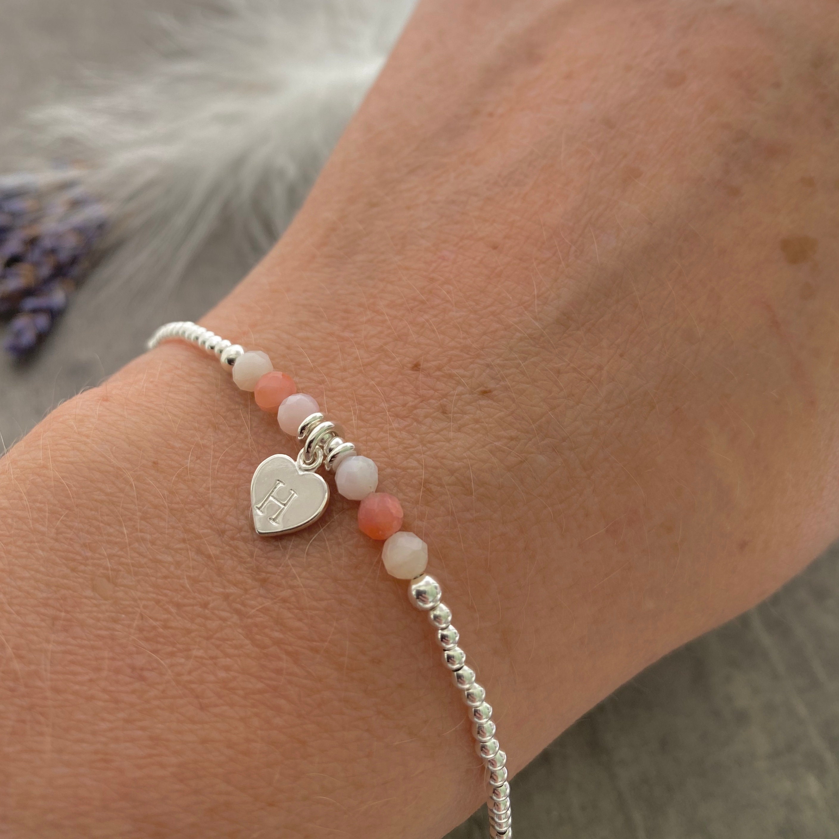 Personalised Pink Opal October Birthstone Bracelet Dainty - Etsy UK