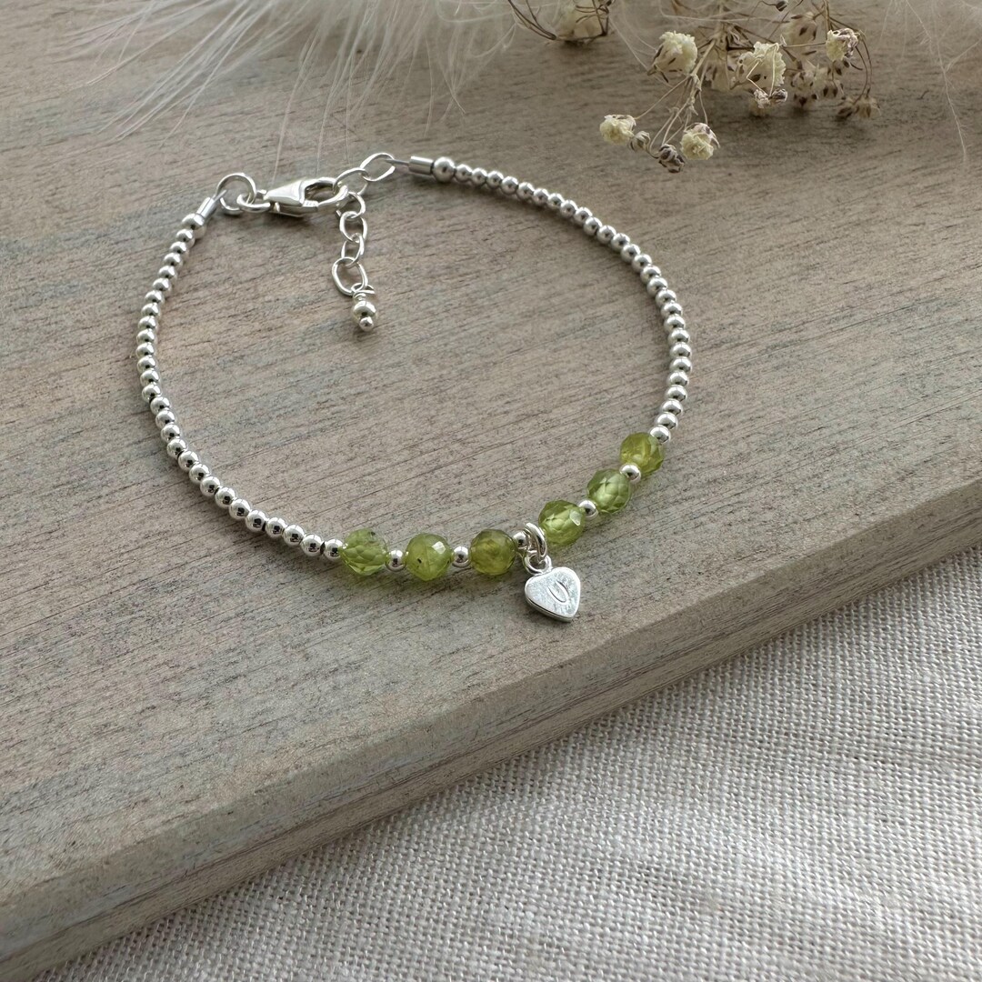 Personalised Peridot Bracelet, Dainty August Birthstone Jewellery in ...
