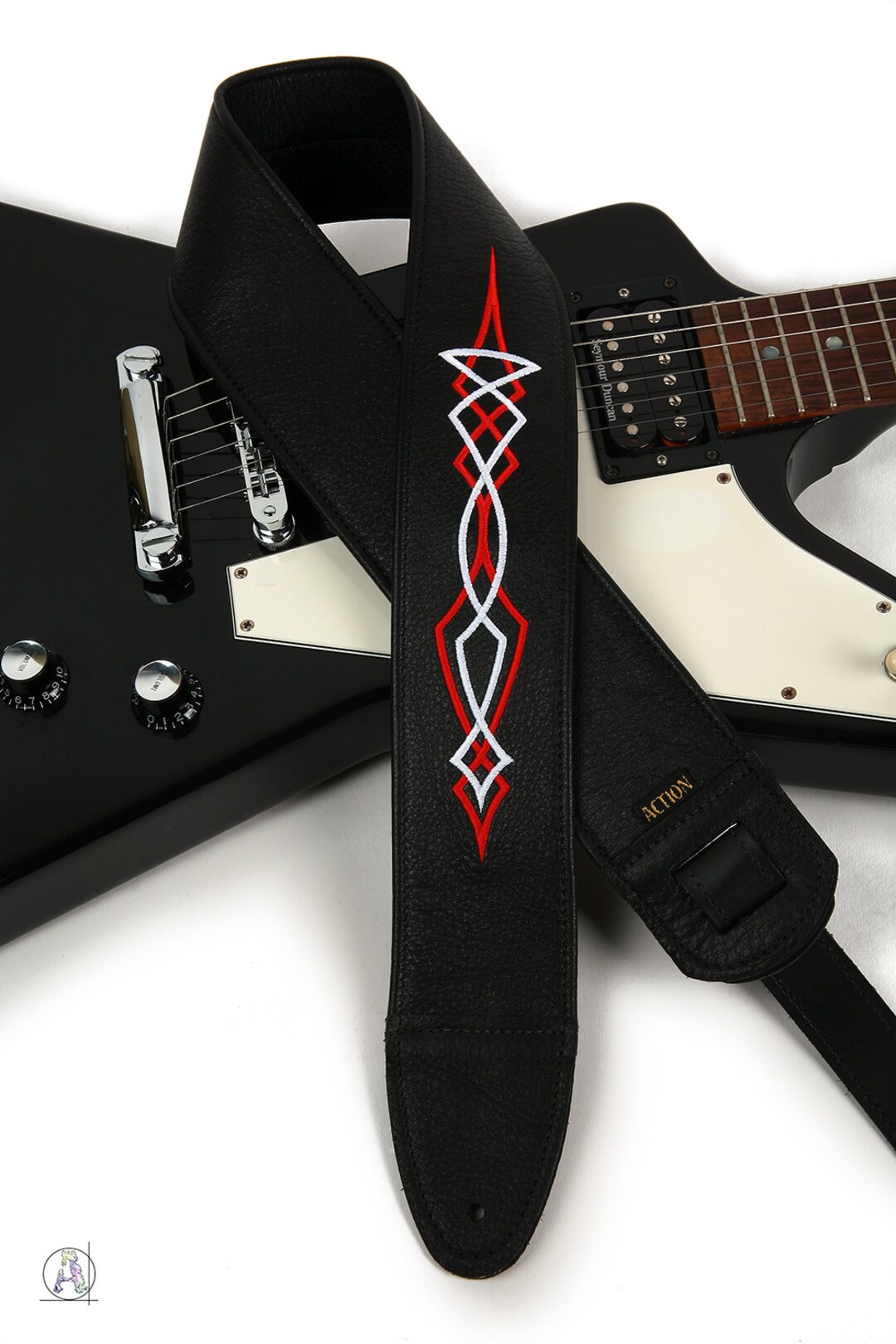 Red and White Pinstriping on Black Leather Guitar Strap - Etsy