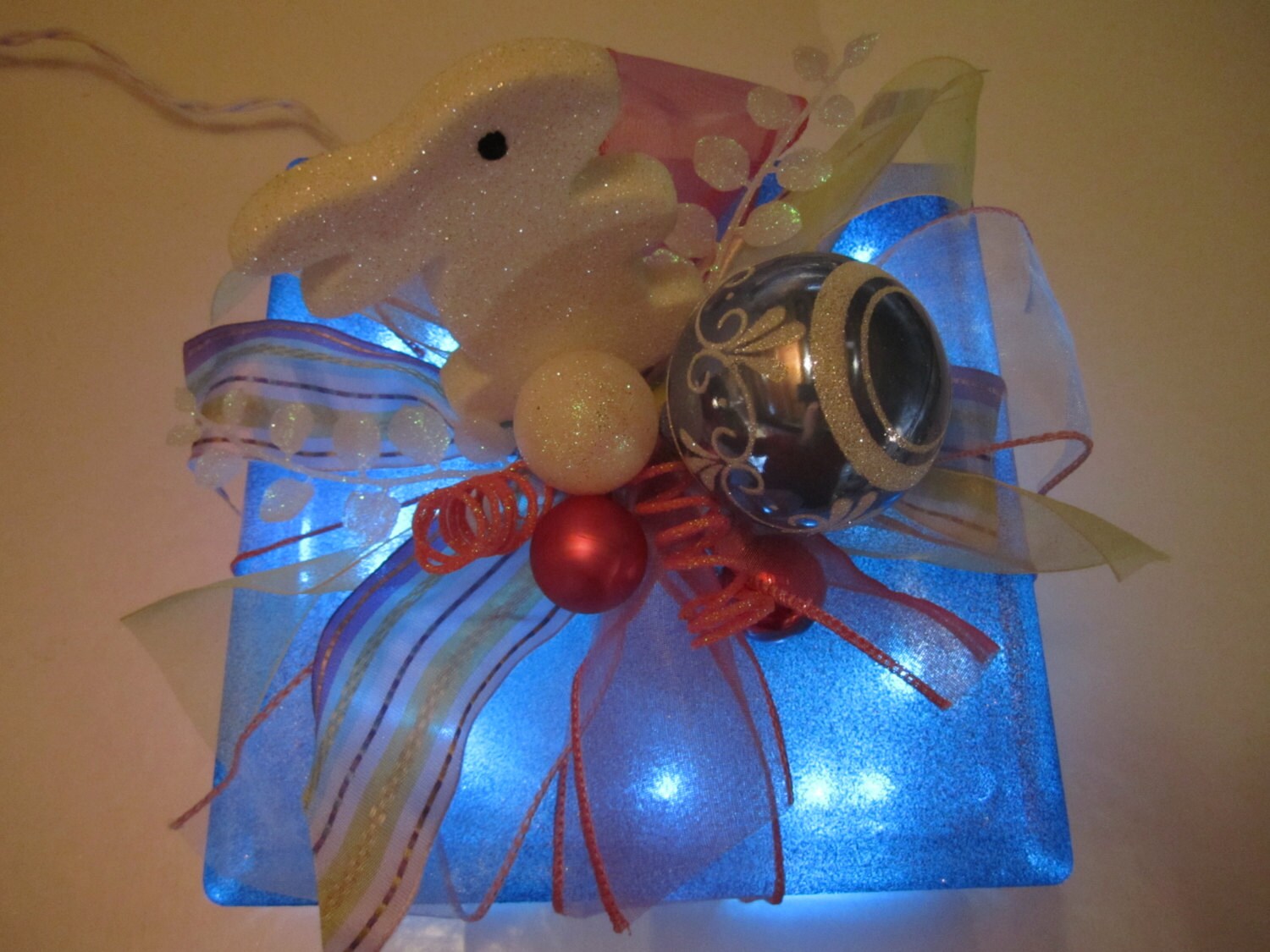 Lighted Glass Block Night Light Easter Decoration Blue Bunny Perfect T Unique T