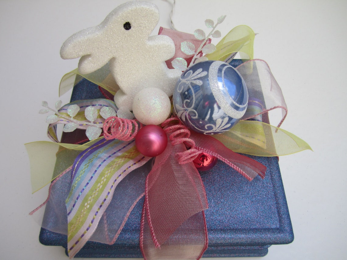 Lighted Glass Block Night Light Easter Decoration Blue Bunny Perfect T Unique T
