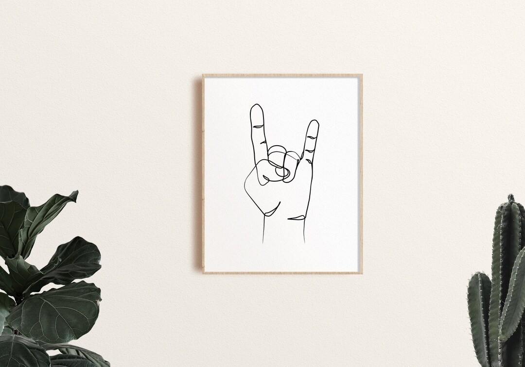 Rock on Hand Sign Illustration Rock Hand One Line Drawing Printable ...