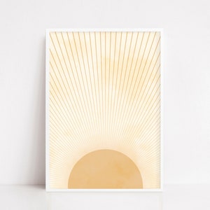 Vintage Golden Sunrise Print Cloudy Sunrise Print Abstract Sun Wall Art ...