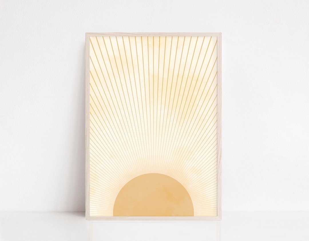 Vintage Golden Sunrise Print Cloudy Sunrise Print Abstract Sun Wall Art ...
