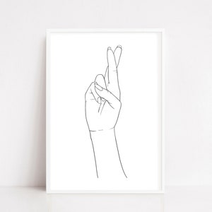 Fingers Crossed Illustration One Line Drawing Printable Sketch Digital ...