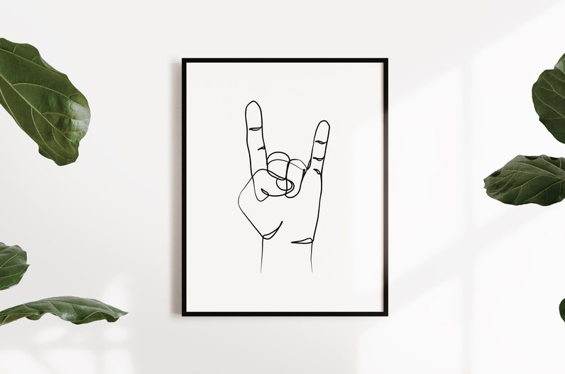 Rock on Hand Sign Illustration Rock Hand One Line Drawing - Etsy