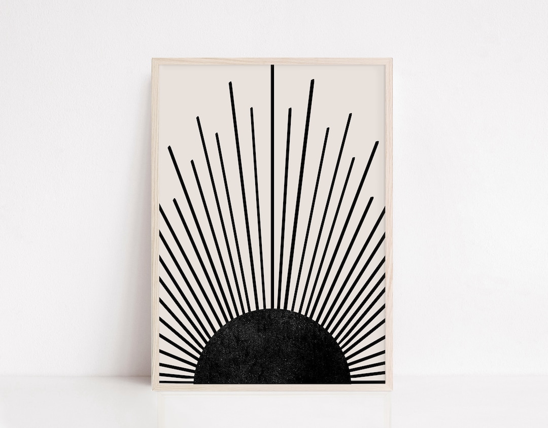 Rising Sun Art Print Abstract Sun Wall Art Sun Rays Circle Print Mid ...