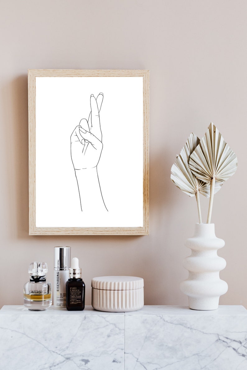 Fingers Crossed Illustration One Line Drawing Printable - Etsy