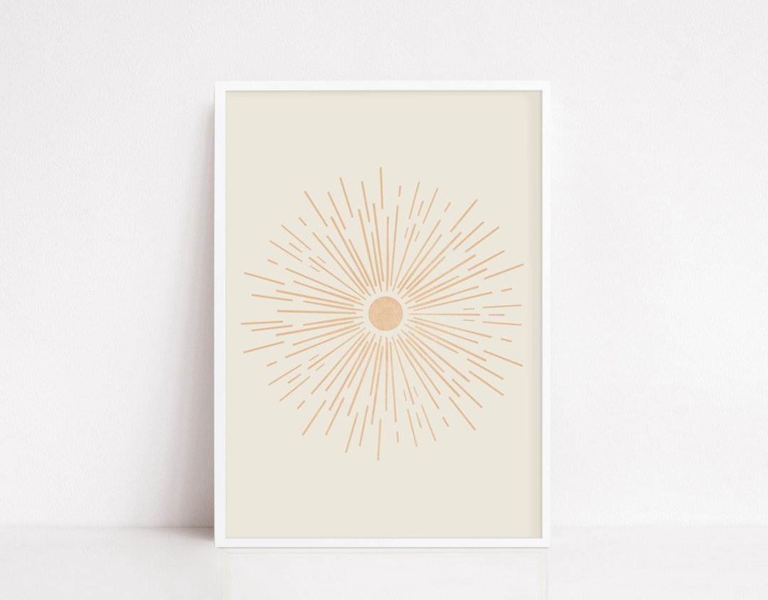 Golden Sun Art Print Abstract Sun Wall Art Sun Rays Circle Print Mid ...