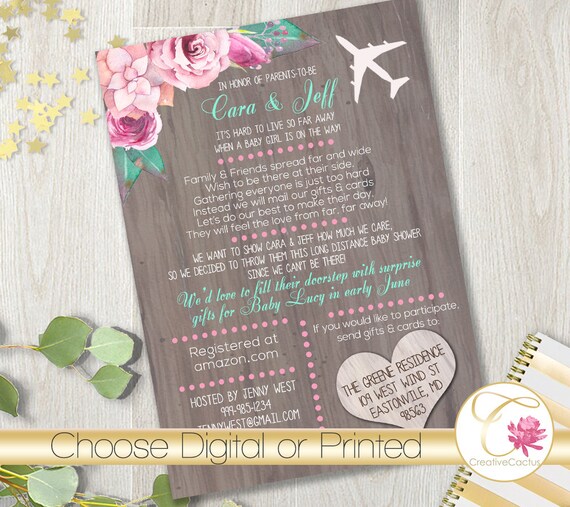 Long Distance Baby or Bridal Shower Invitation PRINTABLE | Etsy