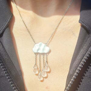 Rain Cloud Necklace, Silver Raindrop Pendant, Silver Cloud Earrings, Weather Jewellery, Cloud ...