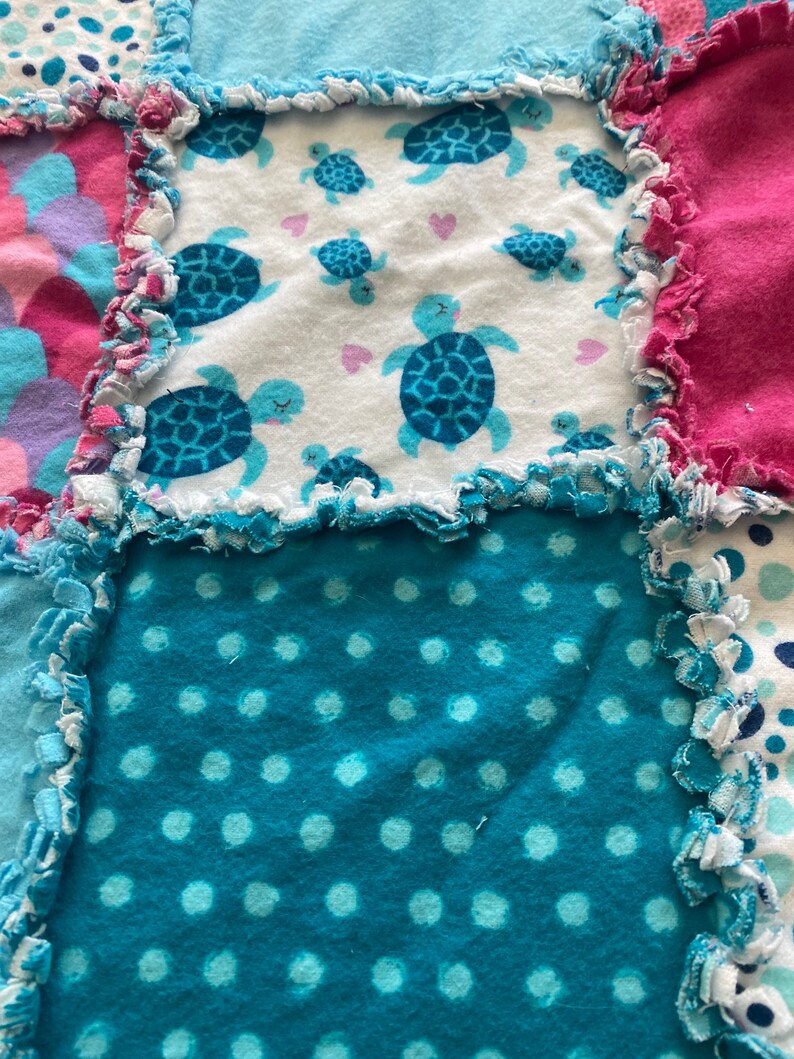 Mermaid, Turtle, Tortoise, Ocean, Underwater Flannel Rag Quilt Baby ...