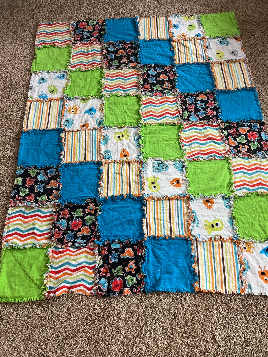 Rag Quilt With Monsters, 100% Flannel, 53“ X 62“. - Etsy
