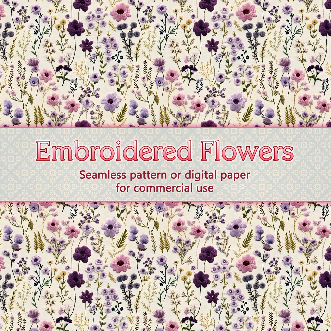 Seamless Pattern Digital Paper Fabric Embroidery Floral Flowers ...