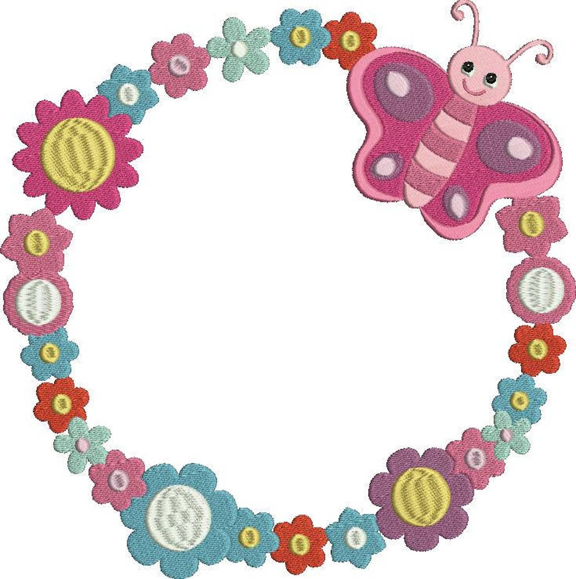 Flowers & Butterfly Round Frame Embroidery Design File .vip - Etsy