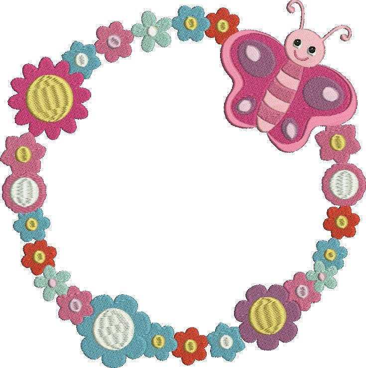 Flowers & Butterfly Round Frame Embroidery Design File .vip | Etsy
