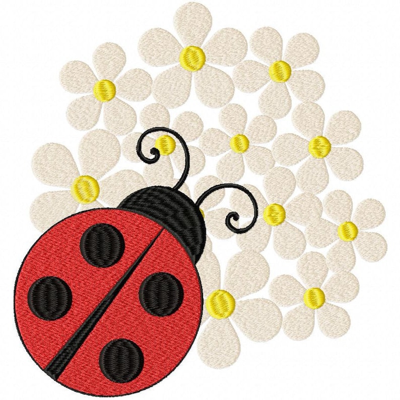 Ladybug and Daisies Embroidery Design File .vip .vp3 .hus .pes - Etsy