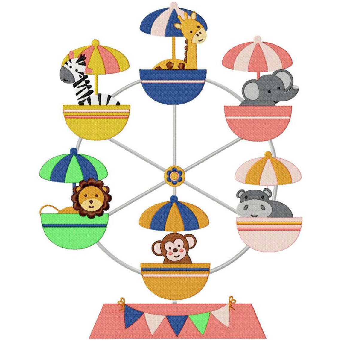 Zoo Animals Ferris Wheel Embroidery Design File .vip .vp3 .hus - Etsy