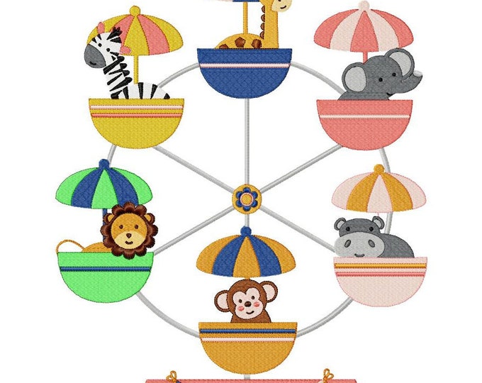 Zoo Animals Ferris Wheel Embroidery Design File .vip .vp3 .hus - Etsy