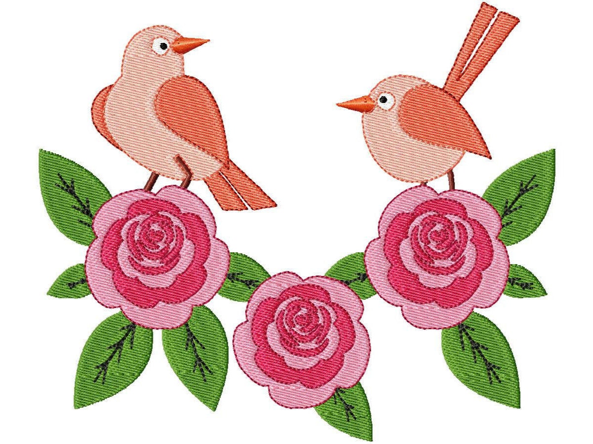 Birds & Roses Embroidery Design File .vip .vp3 .hus .pes .pec | Etsy