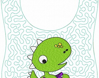 In the Hoop Baby Bib Girl Dinosaur Embroidery Design File | Etsy