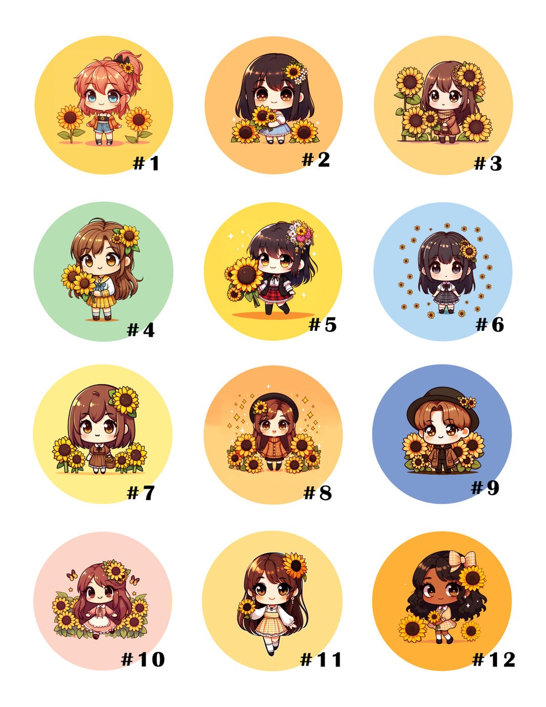 2x2 Round Vinyl Stickers Inspired by Stardew Valley Sunflower Chibi ...