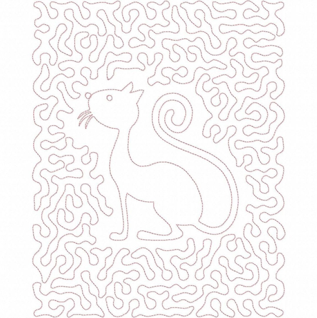 Cat Stipple Embroidery Design File Quilting Block .vip .vp3 .hus .pes ...