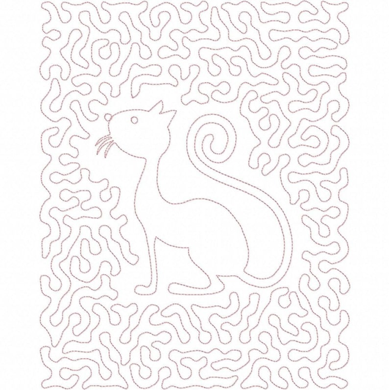 Cat Stipple Embroidery Design File Quilting Block .vip .vp3 - Etsy