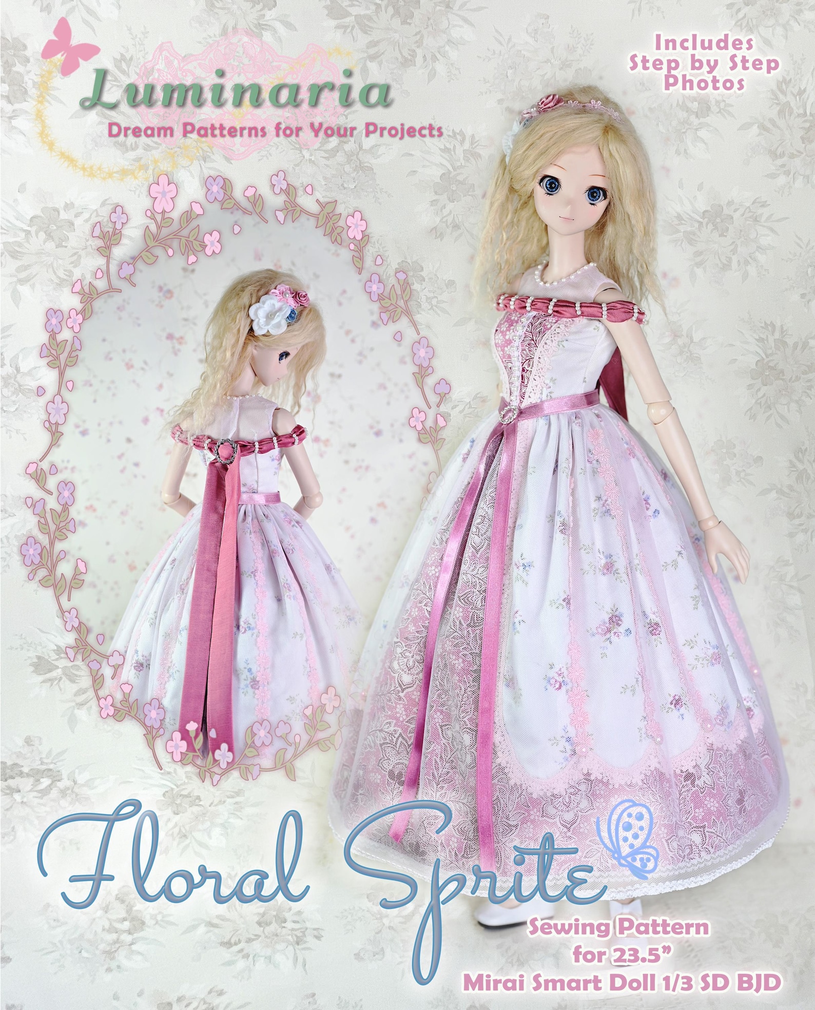 BJD Doll Clothes Pattern Fits 23.5" 1/3 SD Smart Doll Mirai Lace Dress ...